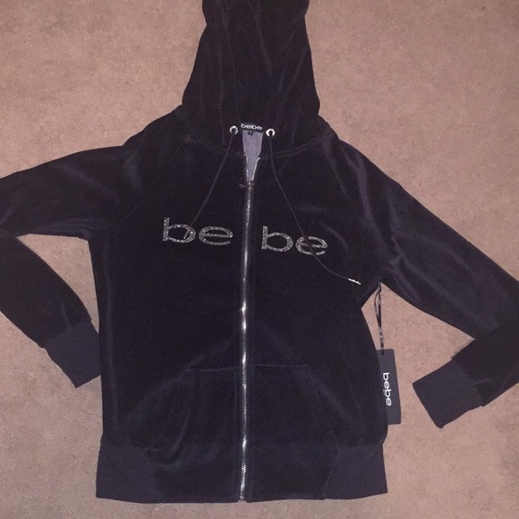 bebe | Sweaters | New Bebe Velour Track Jacket Rhinestone Hoodie | Poshmark